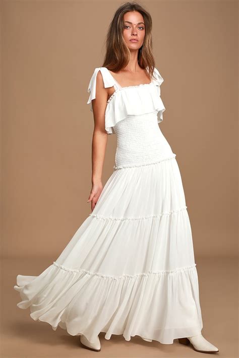 White Maxi Dress Tiered Maxi Dress Cute Tie Strap Dress Lulus