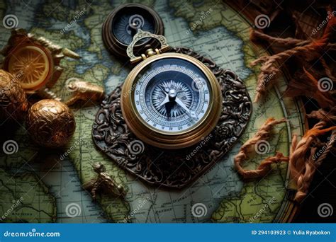 Thrilling Compass Travel Map Adventure Generate Ai Stock Image Image