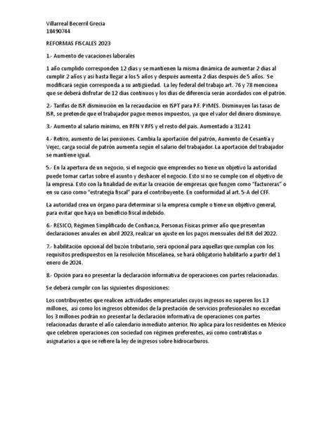 Resumen De Reformas Fiscales 2023 Pdf Impuesto Sobre La Renta