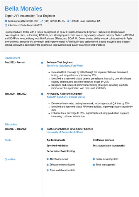 Api Testing Resume Example Jobseeker