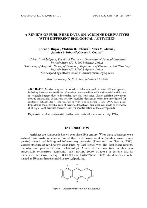 Pdf A Review Of Published Data On Acridine Derivatives With Different