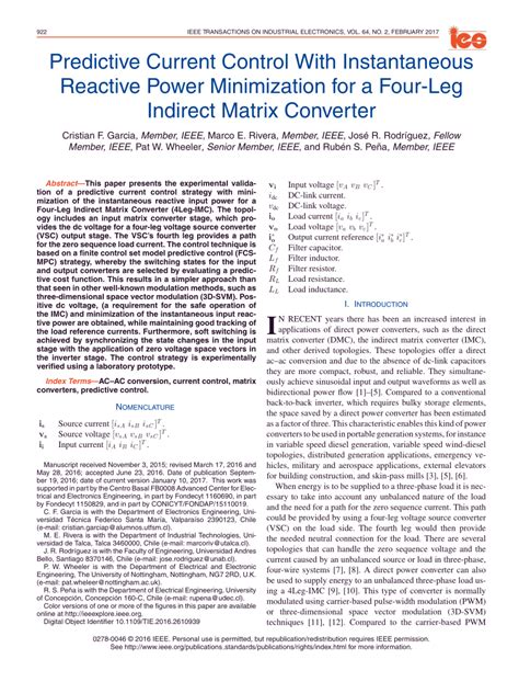 Pdf Predictive Current Control With Instantaneous Reactive Power Minimization For A Four Leg