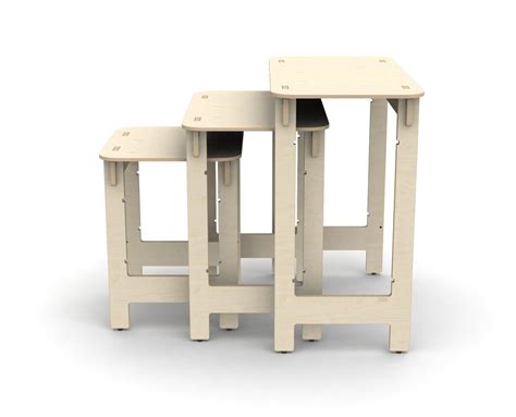 Foldable Modern Wood Birch Nesting Tables Vertical Ledge