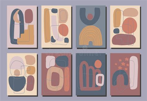 Modern Abstract Aesthetic Boho Shapes Posters Geometric Trendy Set Of