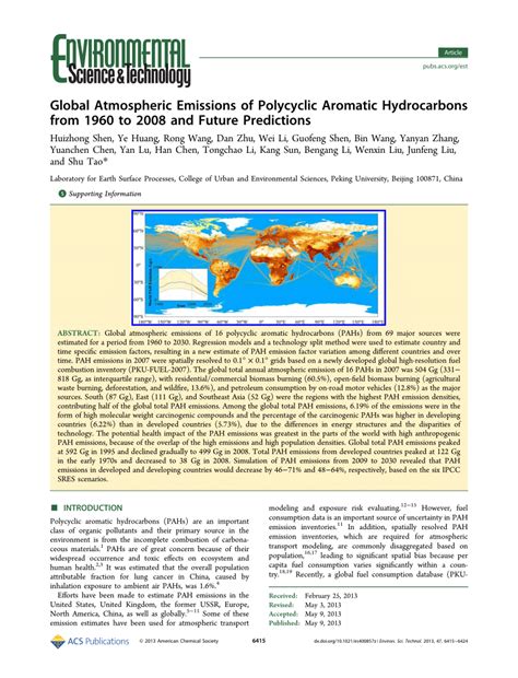 PDF Global Atmospheric Emissions Of Polycyclic Aromatic Hydrocarbons From To And