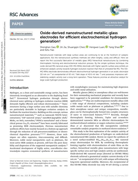 Pdf Oxide Derived Nanostructured Metallic Glass Electrodes For