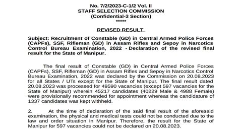 Ssc Gd Final Result 2023 For Manipur Released For 597 Vacancy