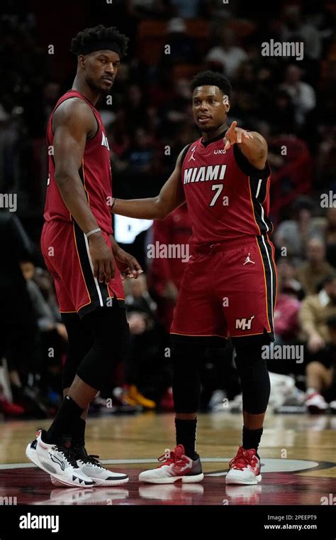 Miami Heat Forward Jimmy Butler Talks With Miami Heat Guard Kyle Lowry