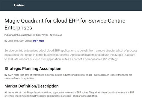 2023 Gartner® Magic Quadrant™ For Cloud Erp For Service Centric Enterprises