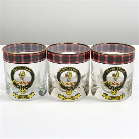 Chisholm Clan Crest Tartan Whisky Glass Set Of 3