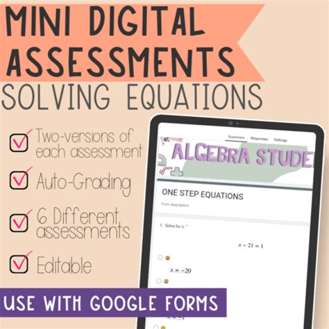 Solving Equations Mini Assessments Bundle Create Your Homeschool