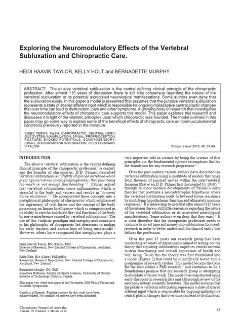 Exploring The Neuromodulatory Effects Pdf Chiropractic Motor Control