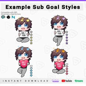 Twitch Sub Goal Widget Cute Boy Chibi Obs Widget Overlay Fully