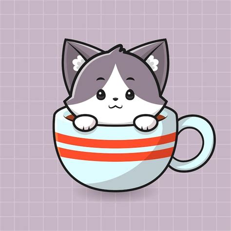 Premium Vector Cute Cat On A Coffee Mug Isolated Cartoon Animal