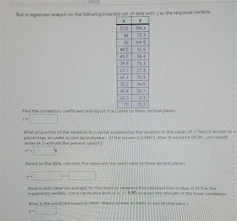 Solved Run A Regression Analysis On The Following Bivariate Set Of