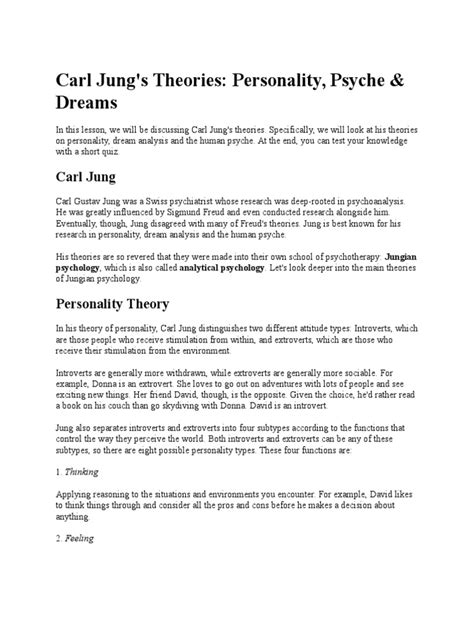 Carl Jungs Theories Personality Psyche And Dreams Pdf Unconscious