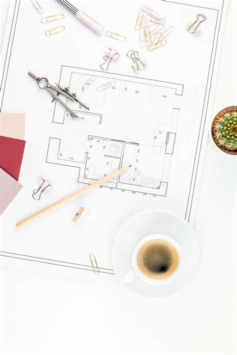 Interior Designer Table Workplace With House Plan Stock Photo Image Of Equipment Decor 171237080