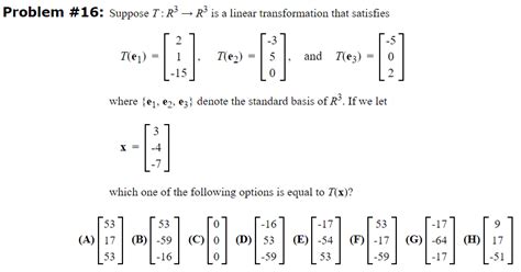 Solved Problem 16 Suppose T R3 RƏ is a linear Chegg com