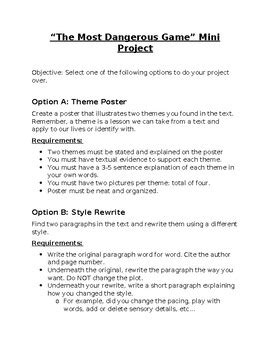 The Most Dangerous Game Mini Project By Hit That Lit TPT