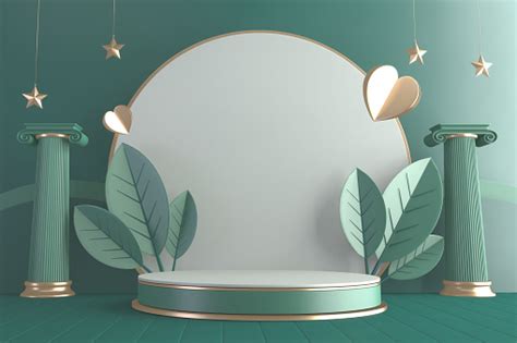 현대 실린더 는 녹색과 장식 만화 스타일을 포디움3d 렌더링 0명에 대한 스톡 사진 및 기타 이미지 0명 3차원 형태 고급 Istock