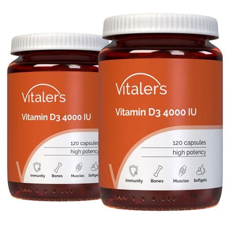 2x Vitalers Witamina D3 4000iu Odporność Mózg Serce Zdrowe Zęby Kości