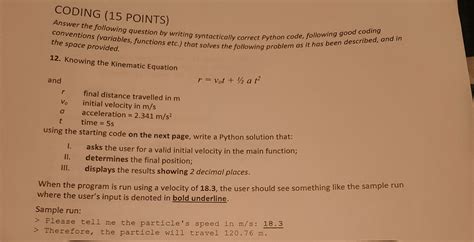 Solved Coding 15 Points Answer The Following Question By