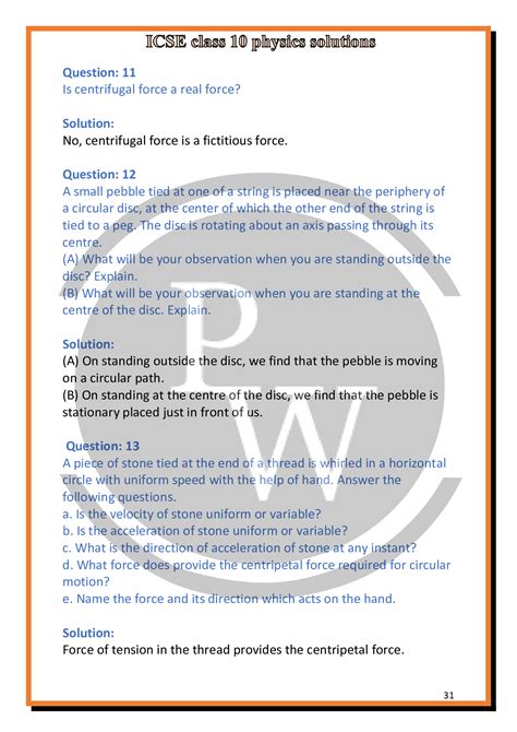 Solutions Of Chapter 1 Force For ICSE Class 10 Physics PW