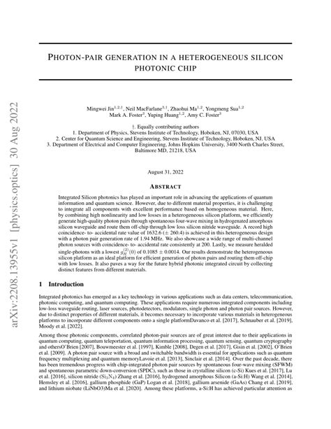 Pdf Photon Pair Generation In A Heterogeneous Silicon Photonic Chip