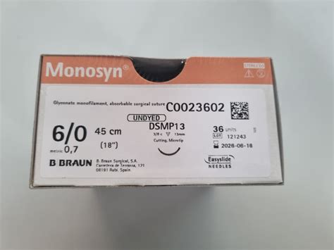 Monosyn Suture 6 0 Dsmp13 45cm Undyed All States Medical Supplies
