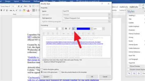 how to remove underline from hyperlink in word