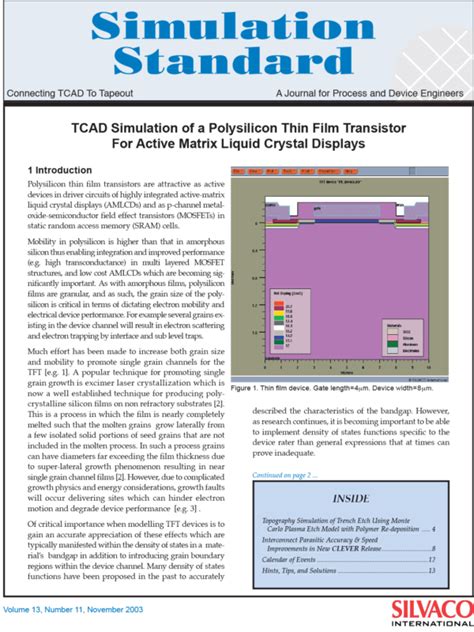 Tcad Simulation Of A Polysilicon Thin Film Transistor For Active Matrix