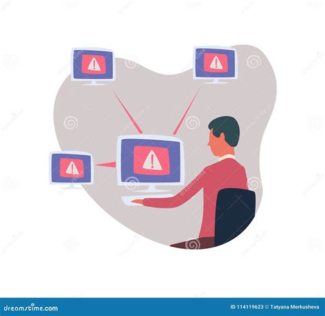 system errors in network computer viruses concept man sitting and