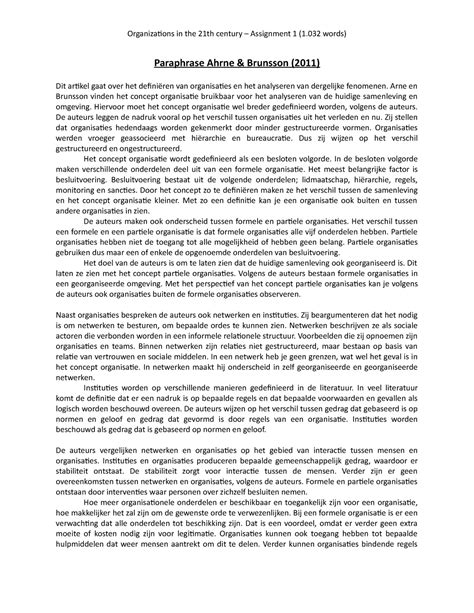 O21C Assigment 1 Verplichte Opgaven 1 Organizations In The 21th