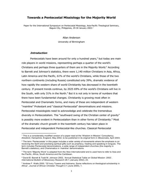 Towards A Pentecostal Missiology For The Majority World
