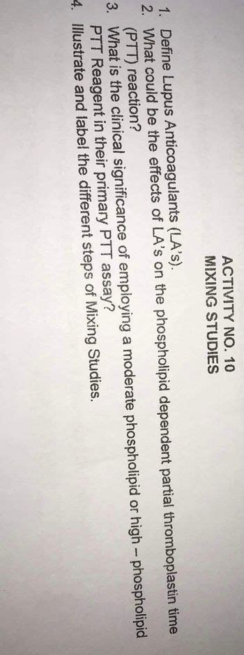 Answered Mix Define Lupus Anticoagulants La S Bartleby