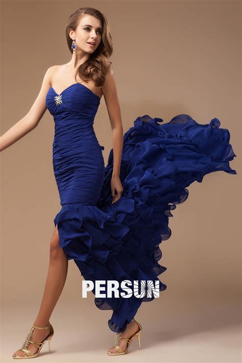 Robe habillée bustier coeur à volants en bleu royal JMRouge fr