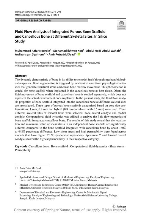 Fluid Flow Analysis Of Integrated Porous Bone Scaffold And Cancellous