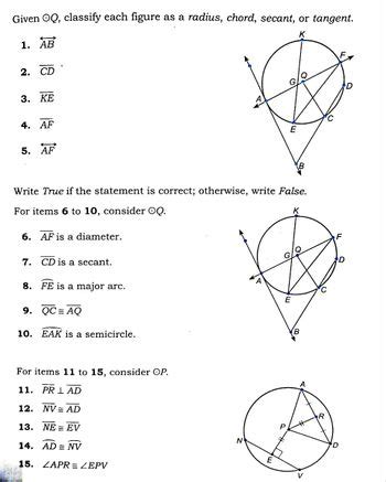 Answered Given OQ Classify Each Figure As A Radius Chord Secant Or