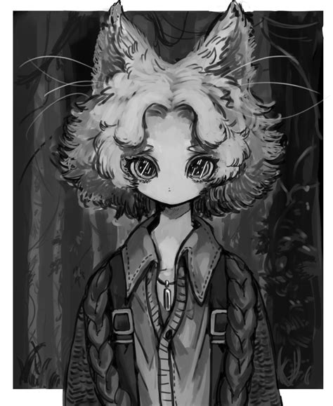 Safebooru 1other Androgynous Animal Ears Big Hair Border Closed Mouth