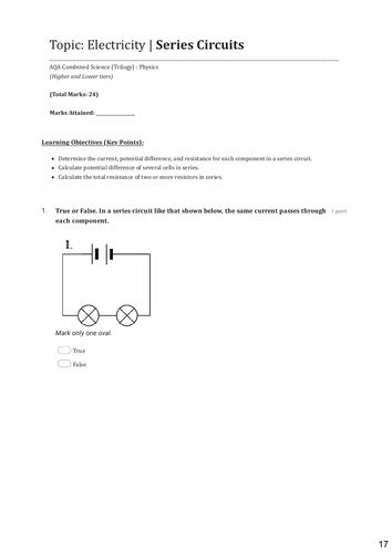 Aqa Gcse Physics Topic Electricity Self Assessment Revision Questions
