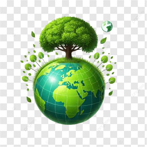 자연과 지구의 지속 가능성 사이의 조화를 나타내는 장엄한 나무가 자라고 있는 생동감 넘치는 녹색 지구 그린 글로브 지구에서 자라는 나무 환경 지속 가능성 Png