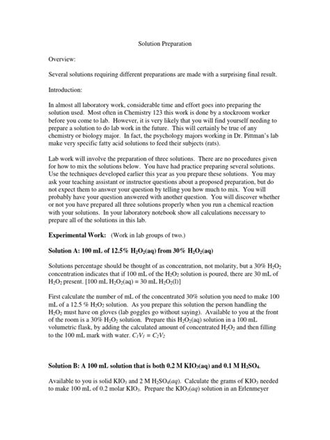 Solution Preparation Lab Pdf Laboratories Sodium Hydroxide