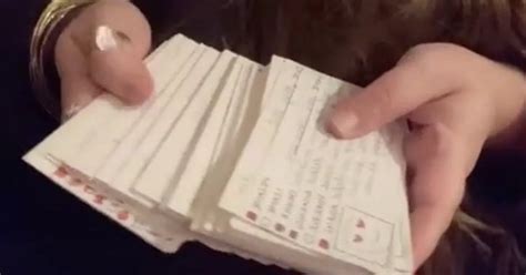 Woman Handmakes Flashcard Every Time She Sleeps With Someone Writing