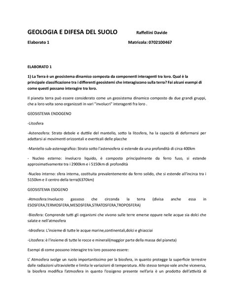 Elaborato Area 1 Svolto E Corretto Esercizi Di Geologia Docsity
