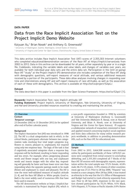 Pdf Psychology Data From The Race Implicit Association Test On The
