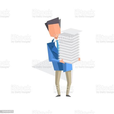사무실 서류 및 문서 종이 작업 관료 주의 흰색 배경에 일상적인 비즈니스 개념 만화 벡터 일러스트 레이 션의 더미를 들고 사업