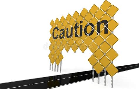 Giant Yellow Road Signs With Caution Word Stock Illustration