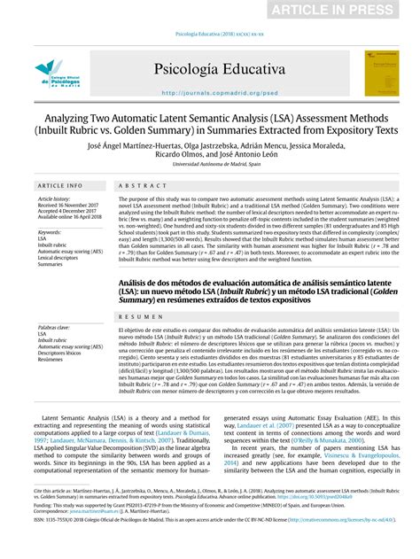 Pdf Analyzing Two Automatic Latent Semantic Analysis Lsa Assessment Methods Inbuilt Rubric