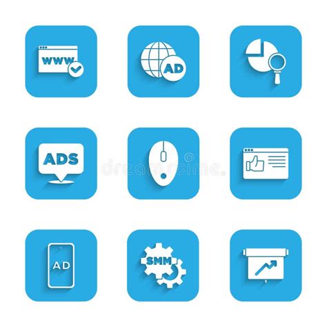 Set Computer Mouse, Social Media Marketing, Board with Graph Chart, Browser Window, Advertising ...