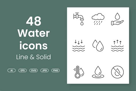 Water Line And Solid Icons Set Graphic By Anttonio Vitalievich